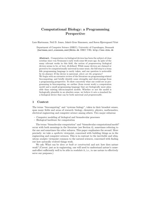 Pdf Computational Biology A Programming Perspective