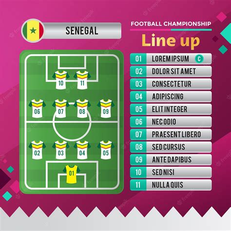 월드컵 2022 축구 챔피언십 팀 세네갈 라인업 포스터 디자인 프리미엄 벡터
