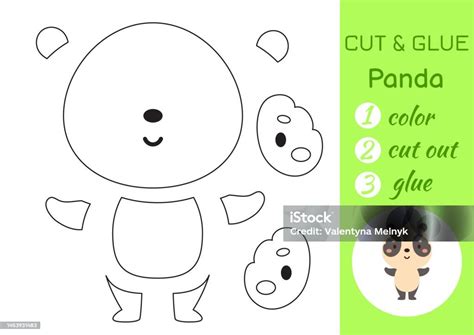 색칠 잘라 및 접착제 종이 작은 팬더 공예품 활동 페이지를 잘라내어 붙여 넣습니다 미취학 아동을위한 교육 게임 Diy 워크 시트 어린이 논리 게임 퍼즐 벡터 스톡 일러스트