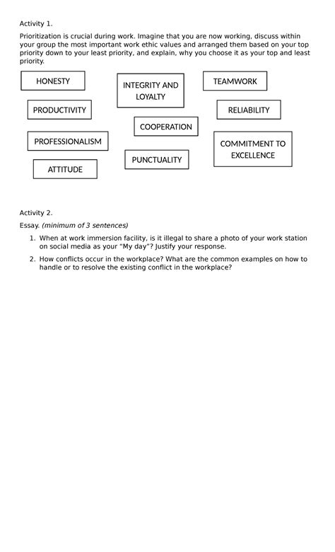 Activities Activity Activity 1 Prioritization Is Crucial During