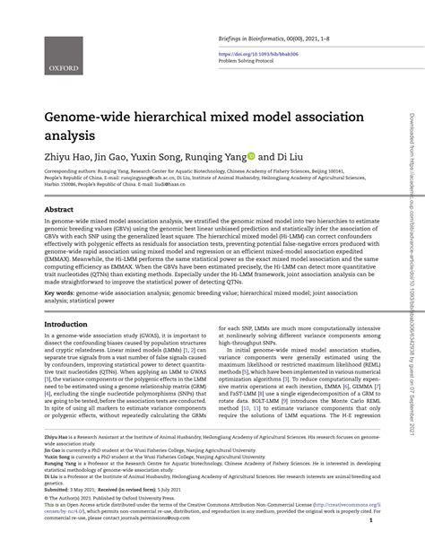 Pdf Genome Wide Hierarchical Mixed Model Association Analysis