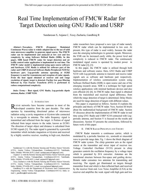 Real Time Implementation Of Fmcw Radar For Target Detection Using Gnu Radio And Usrp Pdf