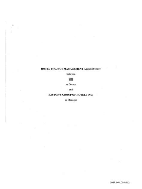 Hotel Project Management Agreement Sample Pdf