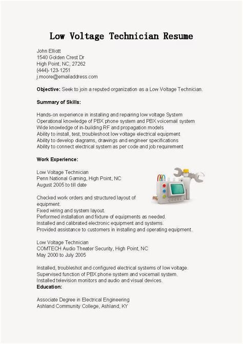 Resume Samples Low Voltage Technician Resume Sample