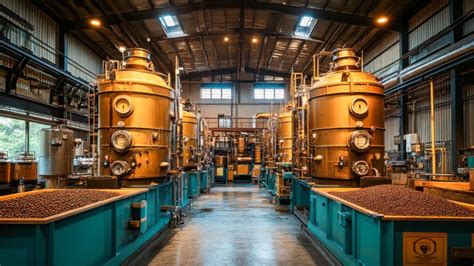 Industrial Coffee Processing Plant With Large Roasting Machines And