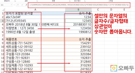 엑셀 숫자 추출 함수 Extractnumber 사용법 오빠두엑셀