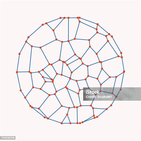 동그라미 점 들과 라인의 구성 와이어 프레임 벡터 일러스트입니다 3d 기술 스타일입니다 그물망에 대한 스톡 벡터 아트 및 기타 이미지 Istock