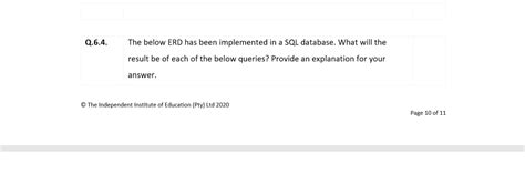 solved q 6 4 the below erd has been implemented in a sql