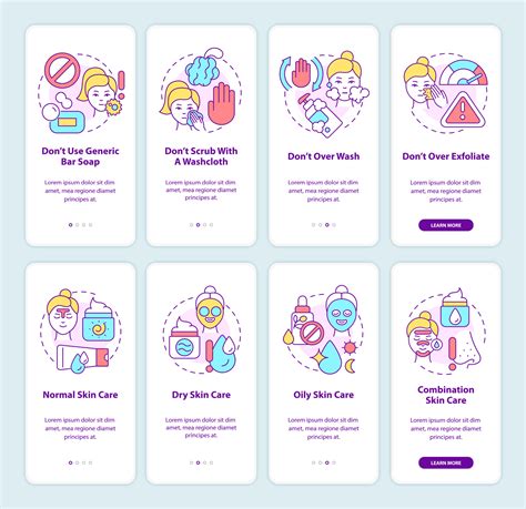 Skincare Routine Onboarding Mobile App Screen Set Beauty Walkthrough 4 Steps Graphic