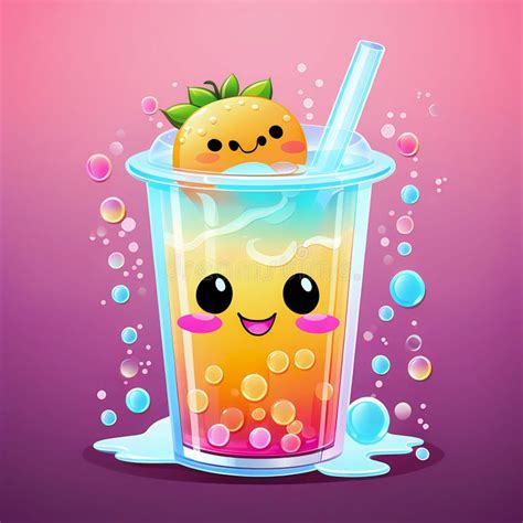 Boba Bubbles Soft Drink Cute Cartoon Expression Food Graphic Design