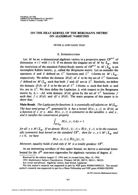 Pdf On The Heat Kernel Of The Bergmann Metric On Algebraic Varieties