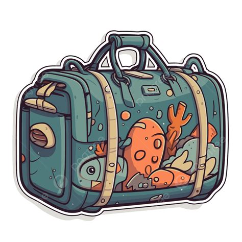 클립 아트 안에 수족관이 있는 여행 가방의 스티커 벡터 고립 된 만화 더플 백 스티커 디자인 상표 Png 일러스트 및 벡터 에 대한 무료 다운로드 Pngtree