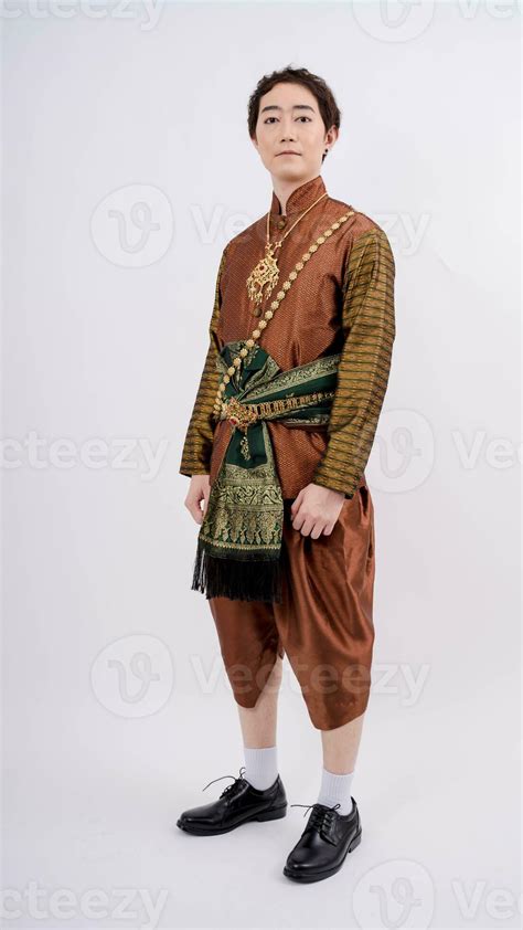 Asian Handsome Man Wearing Typical Thai Dress With White Background