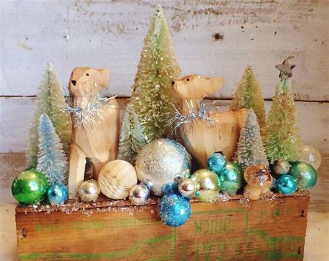 Vintage Christmas Box Winter Assemblage With Vintage Ornaments