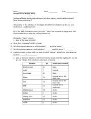 PhET PH Intro To Acids Bases Babe Lab Sheet Docx Name Introduction To Acids Bases Block
