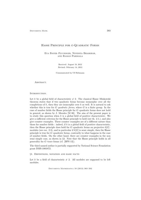 Pdf Hasse Principle For G Quadratic Forms