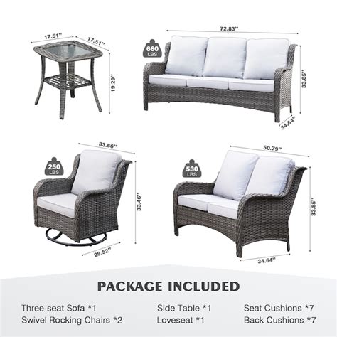 Ovios 5 Piece Wicker Patio Sofa Conversation Set With Gray Cushions