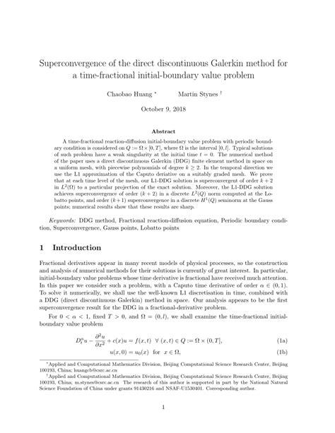 Pdf Superconvergence Of The Direct Discontinuous Galerkin Method For A Time Fractional Initial