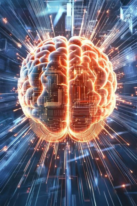 Glowing Human Brain Processing Data with Futuristic Circuitry Stock Image - Image of design ...
