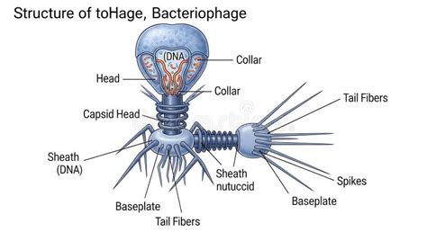 Detailed Illustration Of A Bacteriophage Structure With Labeled