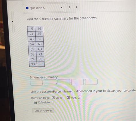 Solved Find The Number Summary For The Data Shown Number Chegg Com
