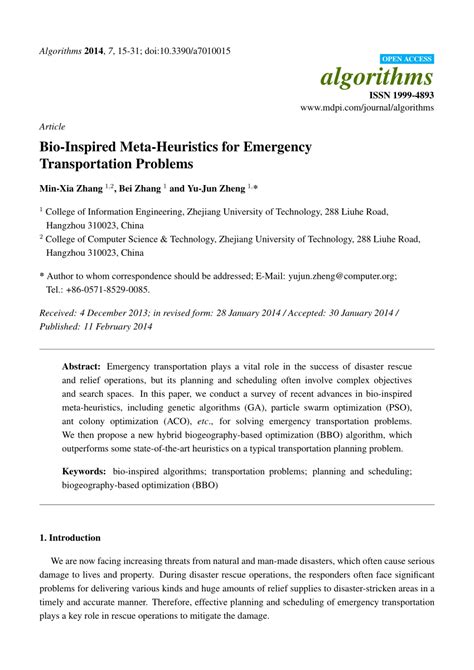 Pdf Bio Inspired Meta Heuristics For Emergency Transportation Problems