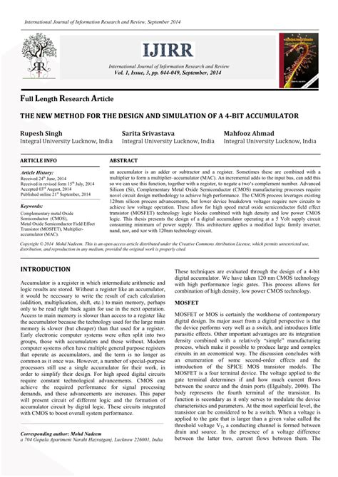 PDF THE NEW METHOD FOR THE DESIGN AND SIMULATION OF A BIT ACCUMULATOR