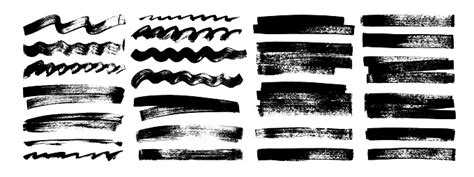손으로 그린 그런 지 스트레이트와 물결 모양의 브러시 스트로크 모음입니다 두꺼운 질감의 선과 대담한 브러시 스트로크 벡터에 대한 스톡 벡터 아트 및 기타 이미지 Istock