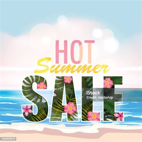 판매 여름 배너 포스터와 팜 잎 정글 리프와 열 대 꽃 바다 열 대 여름 배경입니다 벡터 일러스트 레이 션 Eps10 0명에 대한 스톡 벡터 아트 및 기타 이미지 Istock