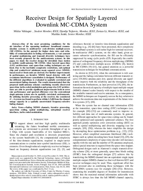 Pdf Receiver Design For Spatially Layered Downlink Mc Cdma System