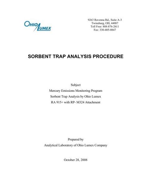 Sorbent Trap Analysis Procedure Ohio Lumex Co