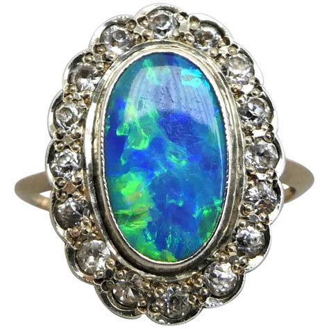 Beryl Lane Vintage Art Deco Black Opal Doublet And White Sapphire