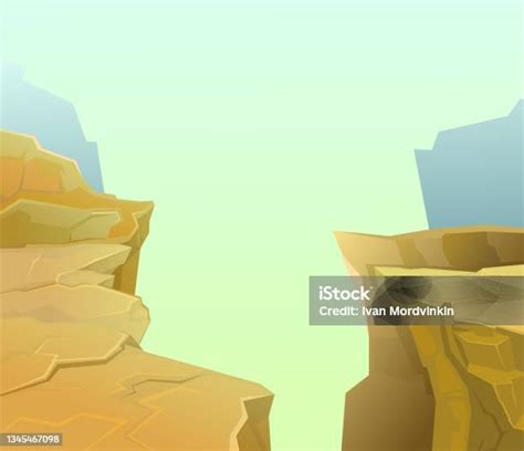 바위 절벽 바닥없는 바이스의 가장자리 산 안개 돌이 있는 사막의 자연 경관 만화 스타일의 평면 디자인에 그림 벡터 절벽에 대한 스톡 벡터 아트 및 기타 이미지 Istock