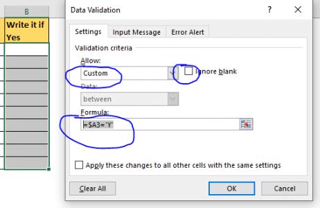 Allow Input If Adjacent Cell Contains Specific Text In Excel