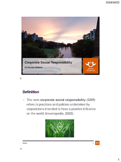 Lecture 1 Csr Corporate Social Responsibility Dr Simone Halleen Footnote 2 • The Term