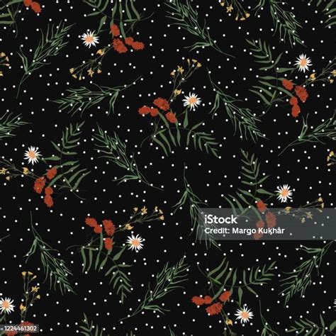 꽃 무음 패턴 꽃 색깔 벡터 텍스처입니다 피는 식물 모티프는 무작위로 흩어져 있습니다 패션 디티 프린트 패브릭 물방울 무늬 블루 백그루드에 손으로 그린 다른 야생 초원 꽃