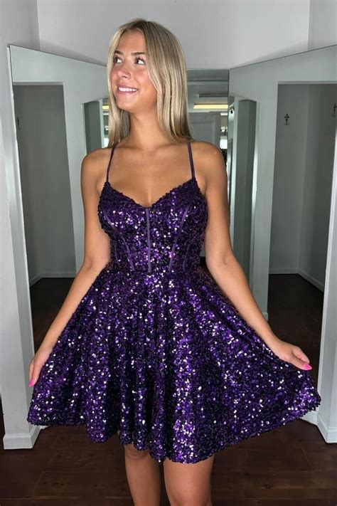 Purple Sequin A Line Short Homecoming Dress Purple Us 8 Purple