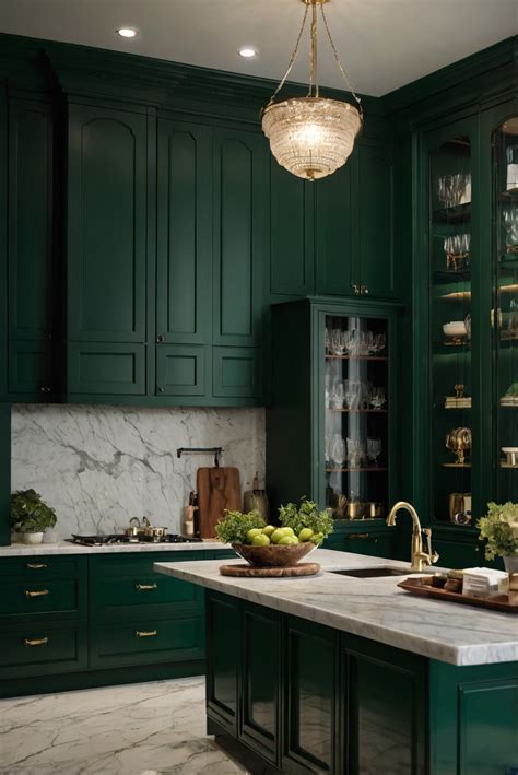 Emerald Elegance Sophistication In Dark Green Paint And Cabinets