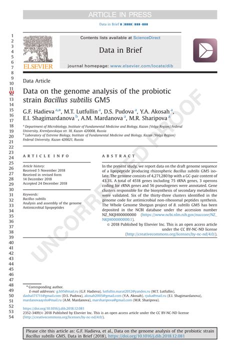 Pdf Data On The Genome Analysis Of The Probiotic Strain Bacillus