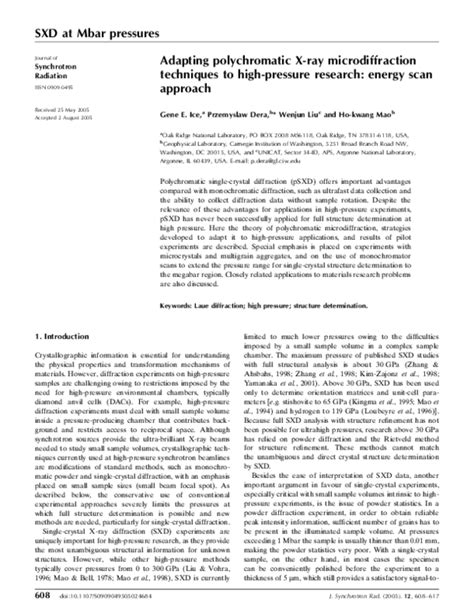 Pdf Adapting Polychromatic X Ray Microdiffraction Techniques To High Pressure Research Energy