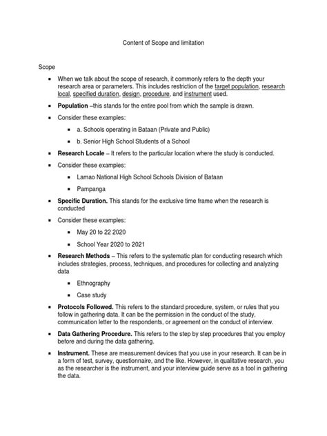 Research Content Of Scope And Limitation Pdf