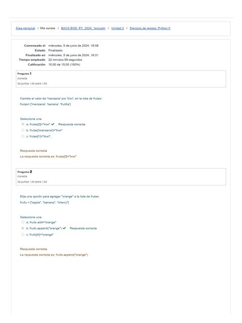 Ejercicio De Repaso Python Ii Revisión Del Intento Pdf Fruta Informática