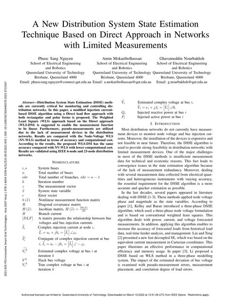 Pdf A New Distribution System State Estimation Technique Based On