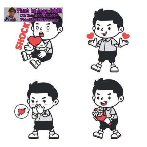 Vẽ Chibi Cậu Bé Biểu Cảm đa Dạng Mặc đồng Phục Với Hình Trái Tim Và