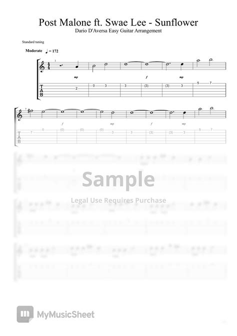 Post Malone Ft Swae Lee Sunflower Easy Guitar Tab Partitura