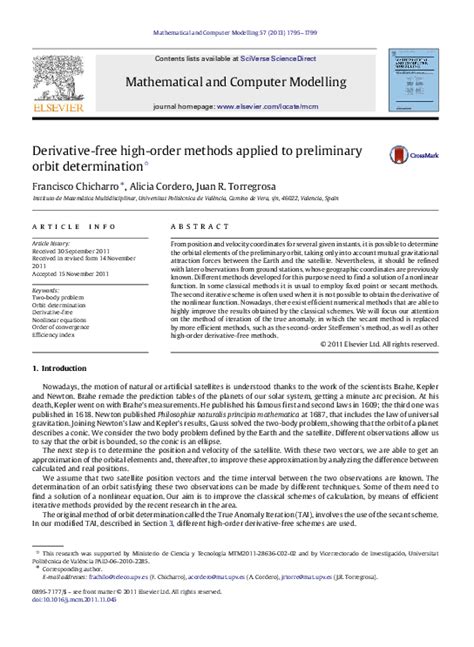 Pdf Derivative Free High Order Methods Applied To Preliminary Orbit