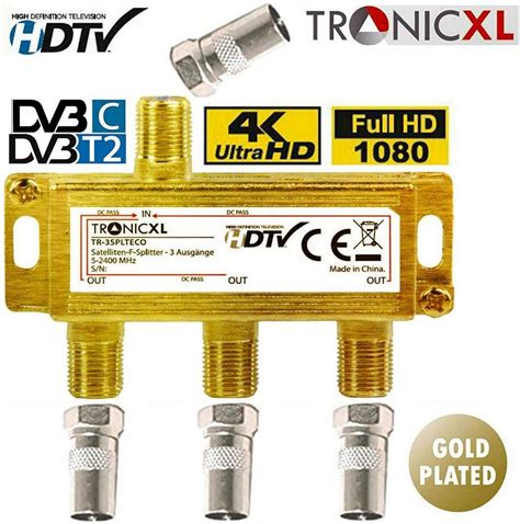 TronicXL SAT-Verteiler 3fach gold Breitband Kabel Verteiler 3-Fach TV ...