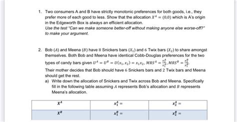 Solved 1 Two Consumers A And B Have Strictly Monotonic