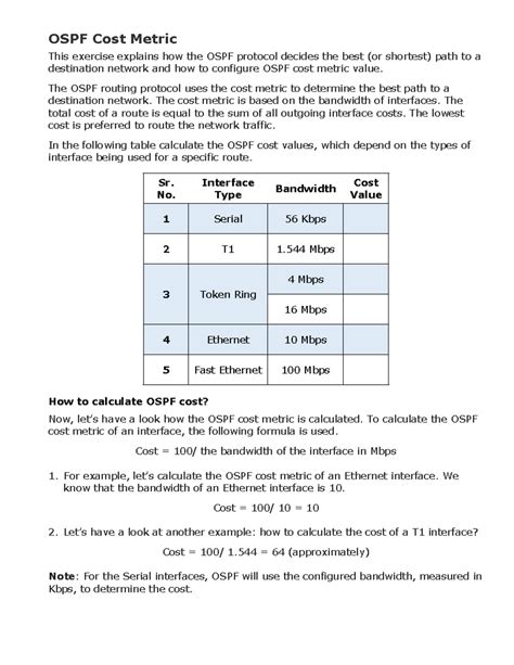 Ospf Metrics Ospf Cost Metric This Exercise Explains How The Ospf