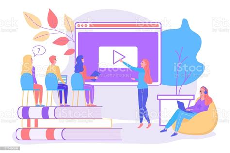 사람들 학생 캐릭터는 함께 온라인 지식을 얻을 작은 동급생 캐릭터 연구 평면 라인 벡터 일러스트레이션 흰색에 고립 개념에 대한 스톡 벡터 아트 및 기타 이미지 Istock